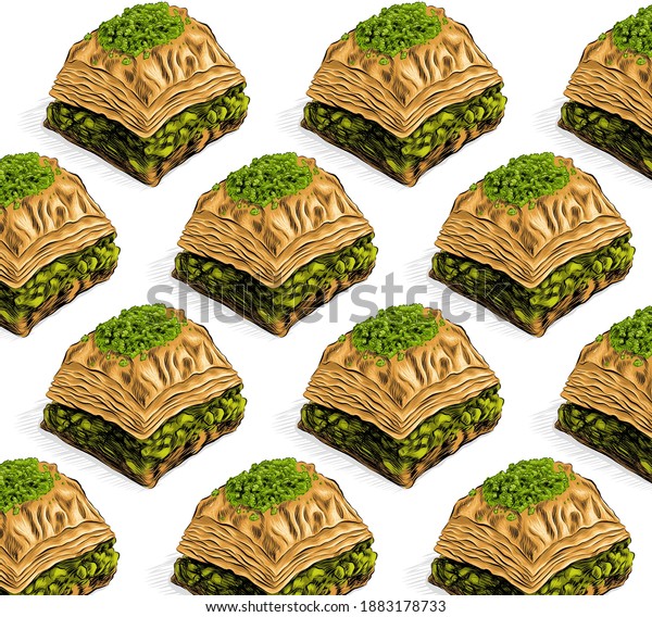 Hand Drawn Pistachio Baklava Pattern Vector Stock Vector (Royalty Free ...