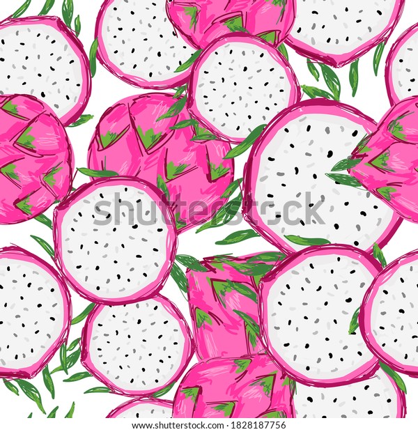 Hand Drawn Pitaya Fruit Illustration Seamless Stock Vector (Royalty ...