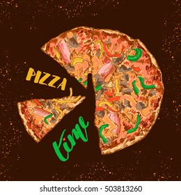 Hand Drawn Pizza Words Pizza Time Stock Vector (Royalty Free) 503813260 ...