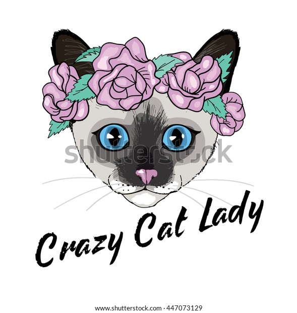 Hand Drawn Portrait Cute Cat Lady Stock Vector (Royalty Free) 447073129 ...