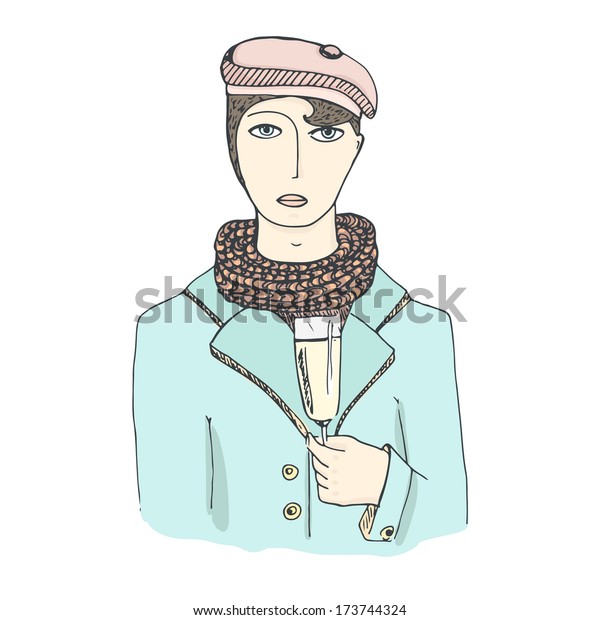 Hand Drawn Portrait French Guy Glass Stock Vector (Royalty Free ...