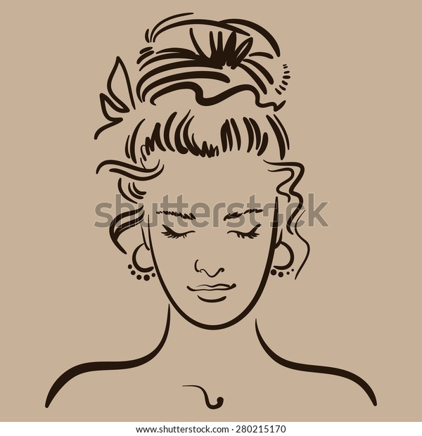 Hand Drawn Portrait Happy Bride Hair Stock Vector (Royalty Free ...