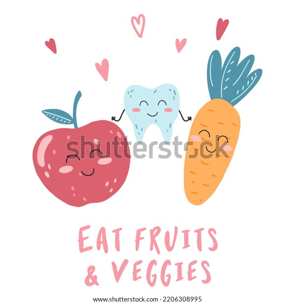 Hand Drawn Poster Happy Tooth Character Stock Vector Royalty Free