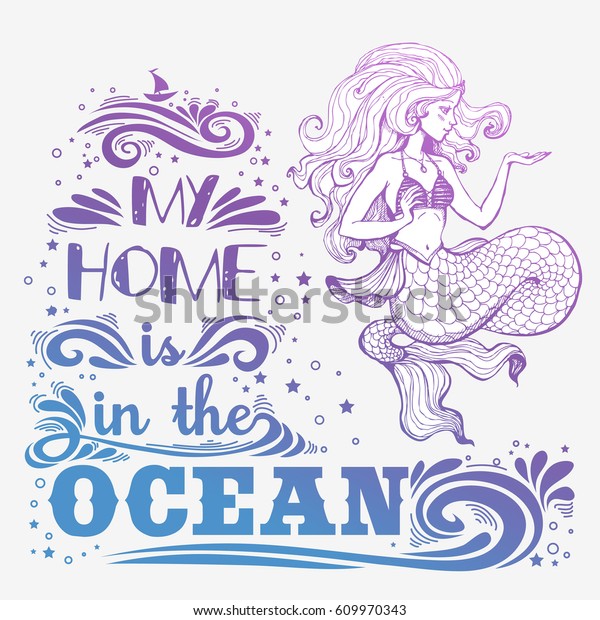 Hand Drawn Poster Mermaid Text Fantasy 库存矢量图（免版税）609970343 | Shutterstock