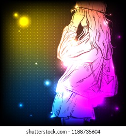 Hand Drawn Pretty Girl Vector Neon Stock Vector (Royalty Free ...