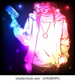 Hand Drawn Pretty Girl Vector Neon Stock Vector (Royalty Free ...