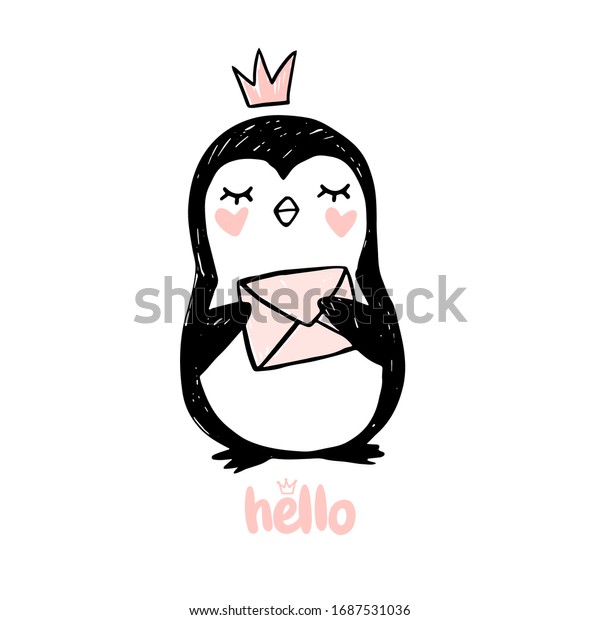 Hand Drawn Princess Penguin Doodle Cute Stock Vector (Royalty Free ...