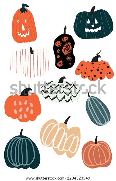 Hand Drawn Pumpkin Textures Modern Halloween Stock Vector (Royalty Free ...