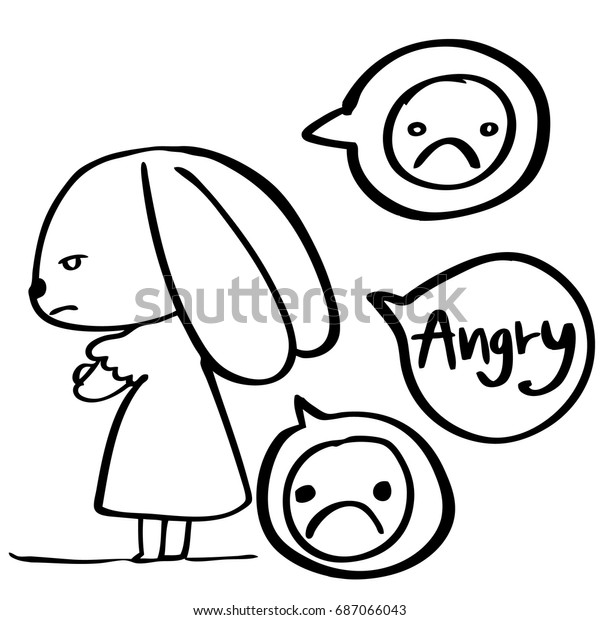 Hand Drawn Rabbit Cute Angrylittle Bunnycartoon Stock Vector (Royalty ...