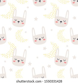 Hand Drawn Rabbit Seamless Background Repeating Stock Vector (Royalty ...