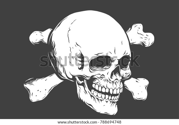 Vektor Stok Hand Drawn Realistic Human Skull Bones (Tanpa Royalti ...