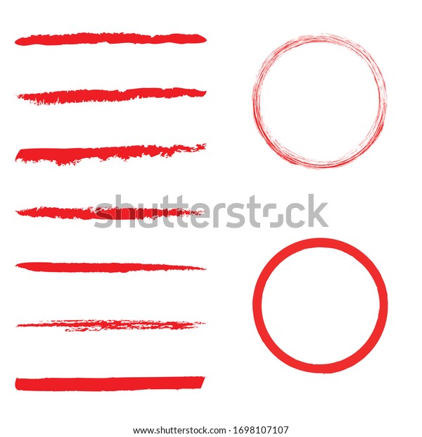 Círculo Rojo Dibujado A Mano Y Colección Set Subrayado