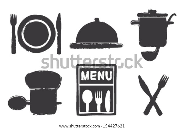 Hand Drawn Restaurant Menu Silhouette Icons Stock Vector (Royalty Free ...