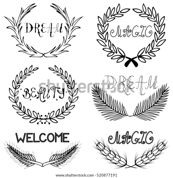 Hand Drawn Retro Flourish Laurel Set Stock Vector (Royalty Free) 520877191