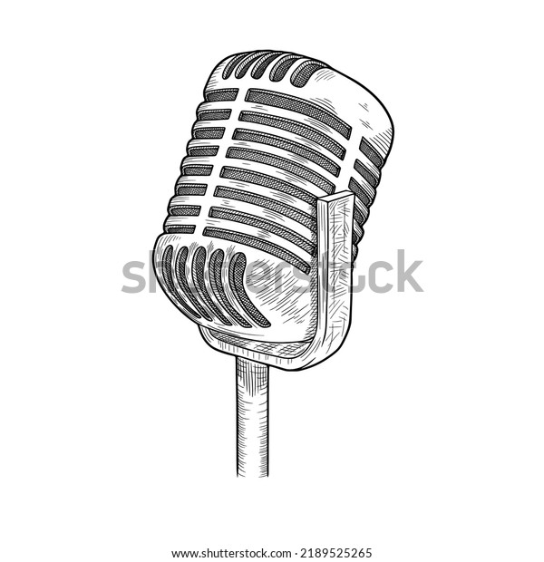 Hand Drawn Retro Microphone Sketch Vector Stock Vector (Royalty Free ...