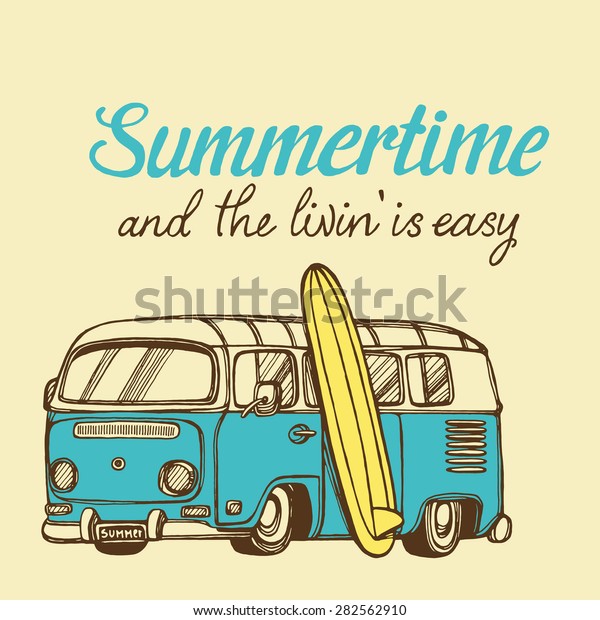 Hand Drawn Retro Surf Bus Stock Vector (Royalty Free) 282562910 ...