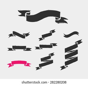 Big Set Blank Cute Black Ribbon Stock Vector (Royalty Free) 243621619