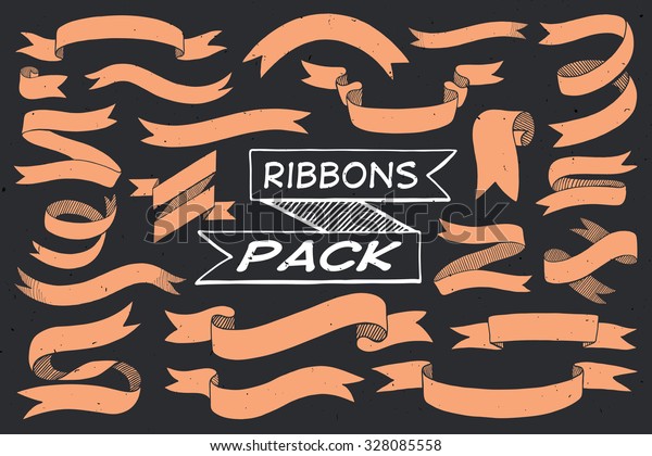 Hand Drawn Ribbons Pack Dark Backgrounds Stock Vector (Royalty Free ...