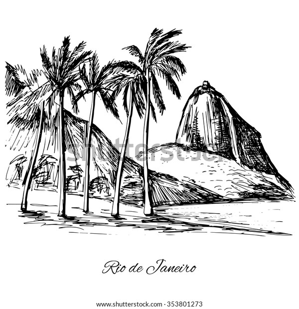 Hand Drawn Rio De Janeiro Coast Stock Vector (Royalty Free) 353801273