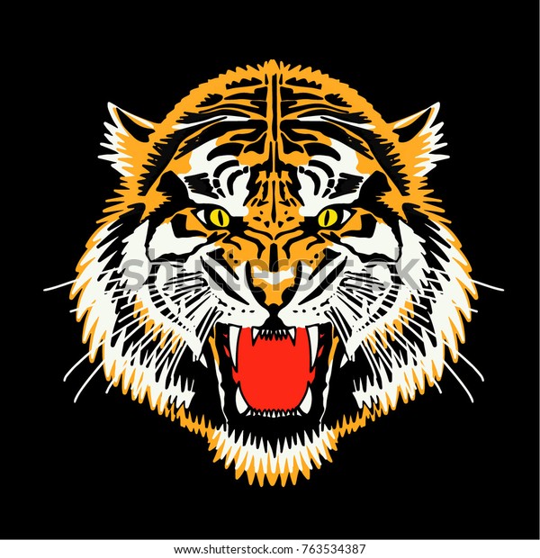 Hand Drawn Roaring Tiger Illustration: стоковая векторная графика (без ...