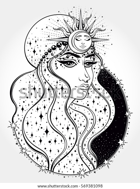 Hand Drawn Romantic Portrait Young Woman Stock Vector (Royalty Free ...
