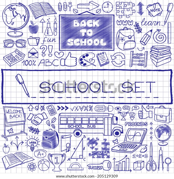 Hand Drawn School Icons Set Pen Stock Vector (Royalty Free) 205129309 ...