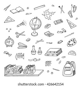 Hand Drawn School Items Doodle Icons Stock Vector (Royalty Free ...