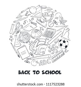Hand Drawn School Objects Round Composition Stock Vector (Royalty Free ...
