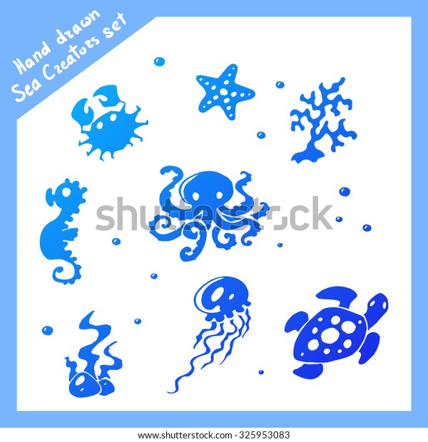 Hand Drawn Sea Creatures Set Design Stock Vector (Royalty Free ...