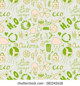 Hand Drawn Seamless Eco Friendly Pattern Stock Vector (Royalty Free ...