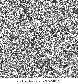Seamless Black White Background Floral Ethnic Stock Vector (Royalty ...