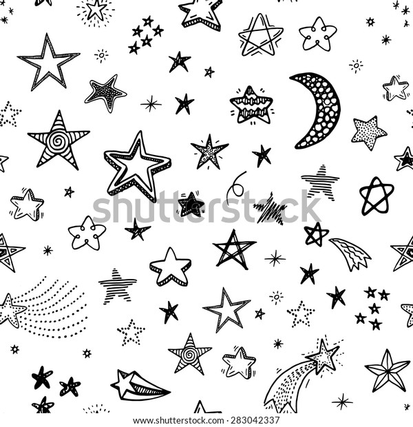 Hand Drawn Seamless Pattern Doodle Stars Stock Vector (Royalty Free ...