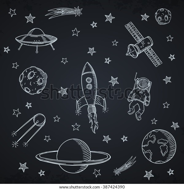 Hand Drawn Set Astronomy Doodles Stock Vector (Royalty Free) 387424390 ...