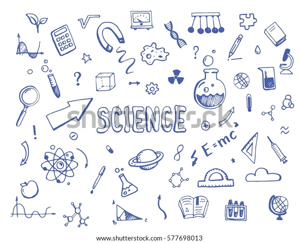 Conjunto hecho a mano de elementos de la ciencia de las caricaturas ...