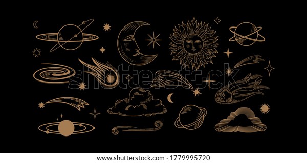 Hand Drawn Set Celestial Bodies Flash Stock Vector (Royalty Free ...