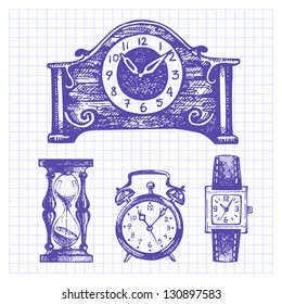 Hand Drawn Set Clocks Watches Stock Vector (Royalty Free) 130897583 ...