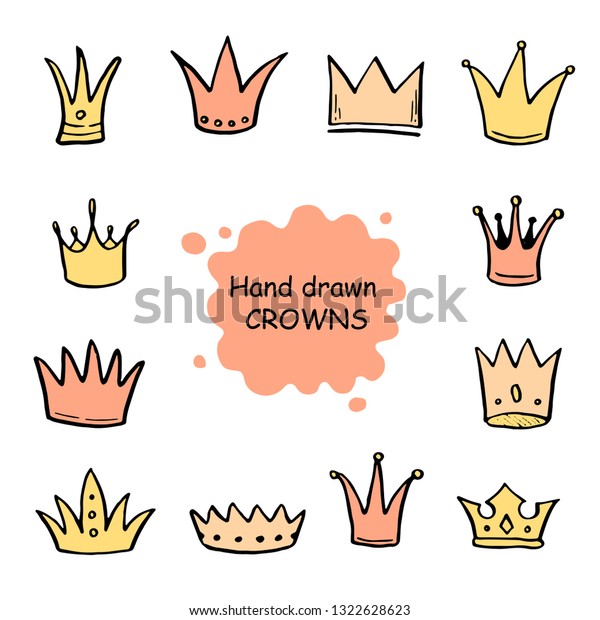 Hand Drawn Set Different Crown Tiara Stock Vector (Royalty Free ...