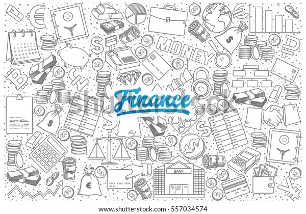 Hand Drawn Set Finance Doodles Blue Stock Vector (Royalty Free ...