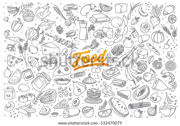 Hand Drawn Set Healthy Food Ingredient Stock Vector (Royalty Free ...