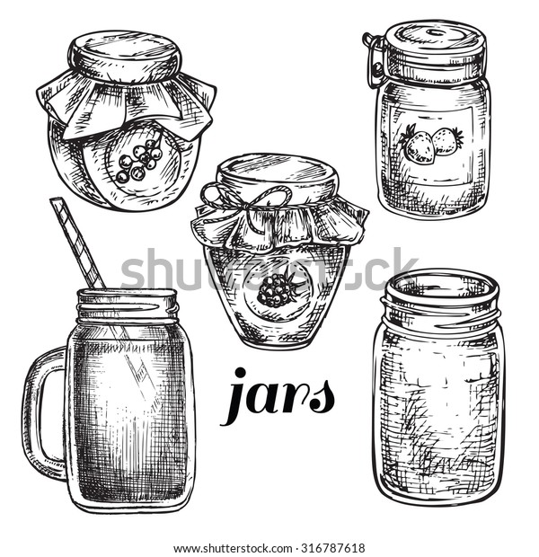 Hand Drawn Set Jars Design: เวกเตอร์สต็อก (ปลอดค่าลิขสิทธิ์) 316787618 ...