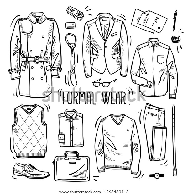 Hand Drawn Set Mens Formal Style Stock Vector (Royalty Free) 1263480118 ...