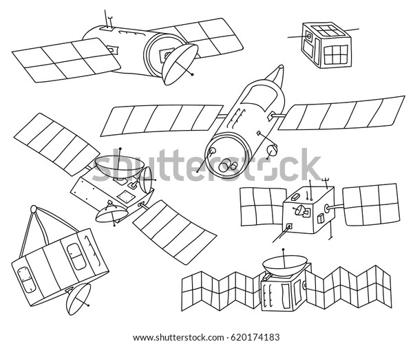 Hand Drawn Set Satellite Outlines Transparent Stock Vector (Royalty ...