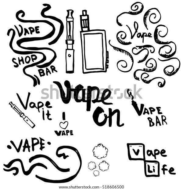 Hand Drawn Set Vape Funny Style 库存矢量图（免版税）518606500