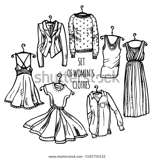 Hand Drawn Set Womens Clothes On Stock Vector (Royalty Free) 1183750132 ...
