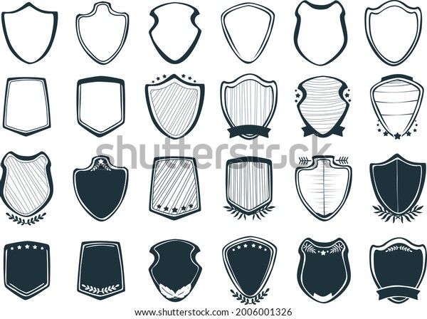 Hand Drawn Shields Set Monochrome Decoration Stock Vector (Royalty Free ...
