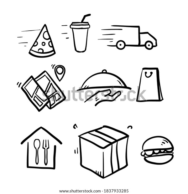 Hand Drawn Simple Set Food Delivery Stock Vector (Royalty Free ...