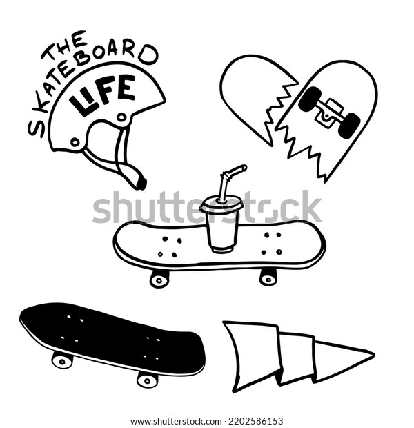 Hand Drawn Skateboarding Elements Skate Doodle Stock Vector (Royalty ...