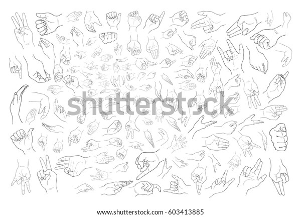 Hand Drawn Sketch Assorted Hand Signs Stock Vector (Royalty Free ...