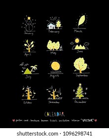 Hand Drawn Sketch Calendar Vector Stock Vector (Royalty Free) 1096298741