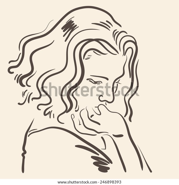 Hand Drawn Sketch Face Sad Beautiful Stock Vector (Royalty Free) 246898393